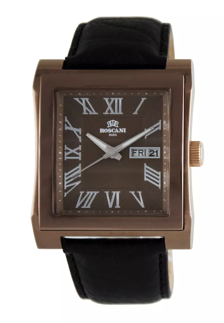 Buy Roscani Roscani Davis 913 (Sunray Dial + WR 5ATM) Brown Leather Men ...
