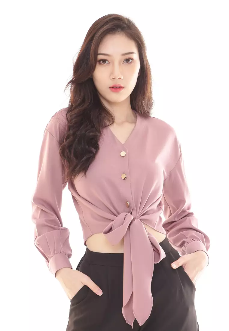 Buy TANG TANG Lucy Top Self Tied Up Style in Dusty Pink Online | ZALORA Malaysia