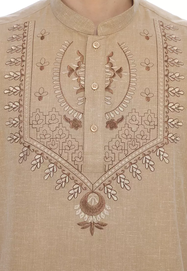 Jual Hassenda Koko Linen Border Pria Lengan Pendek Al-Qadr Warm Sand ...