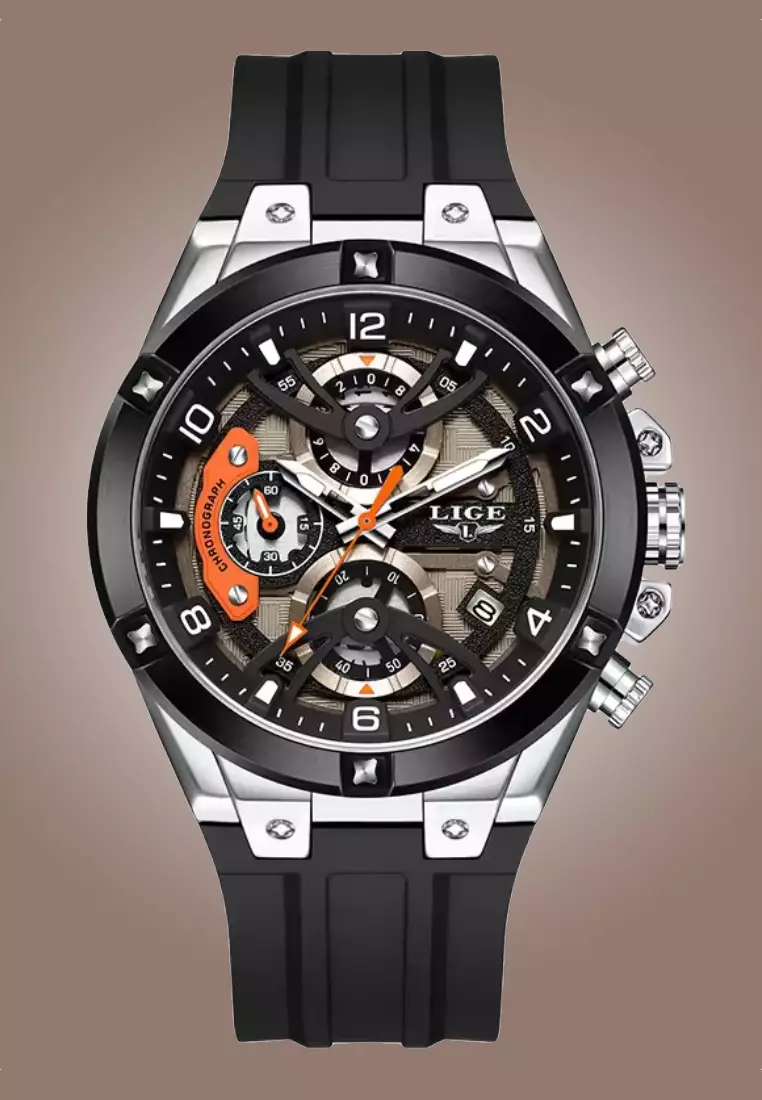 Buy LIGE Chronograph Unisex Stainless Steel Quartz Watch 43mm, black ...