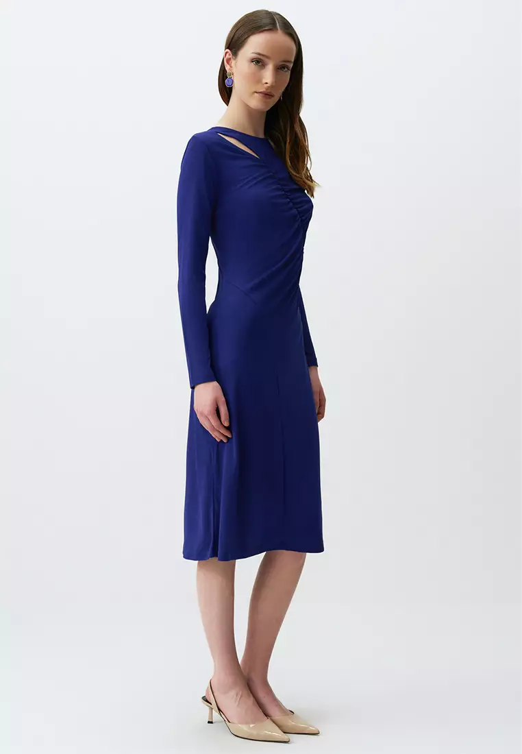 Buy Jimmy Key Jimmy Key Cobalt Long Sleeve Elegant Midi Dress with ...