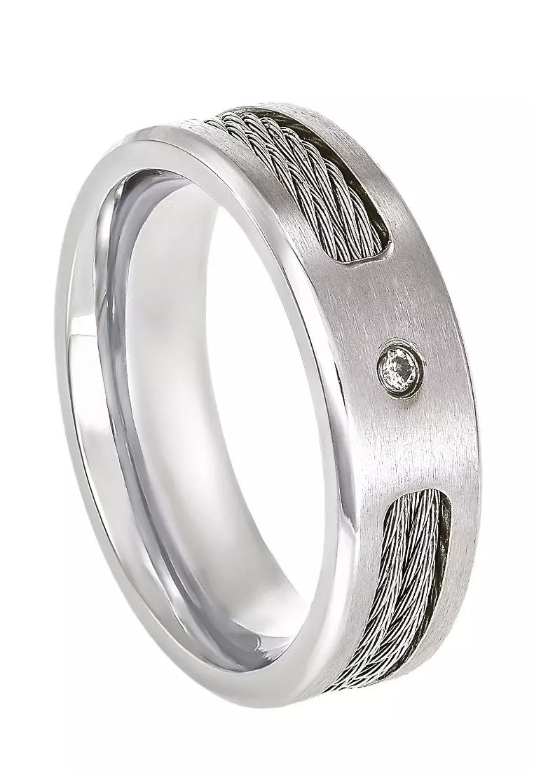 HABIB HABIB Flush Round Diamond Straight Band Men's Ring in Titanium ...