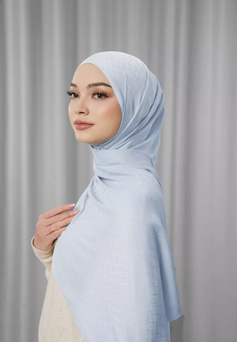 Buy Buttonscarves Tapis Satin Jacquard Shawl - Zen Blue 2026 Online ...
