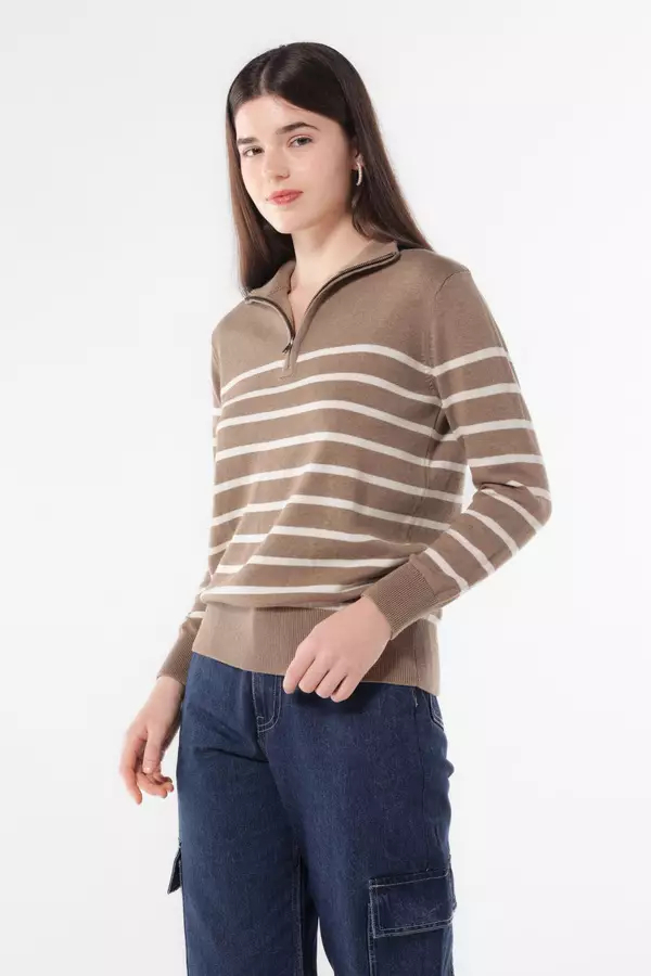 Jual Minimal MINIMAL - Reeny - Sweater Rajut Zipper Motif Garis - Light ...