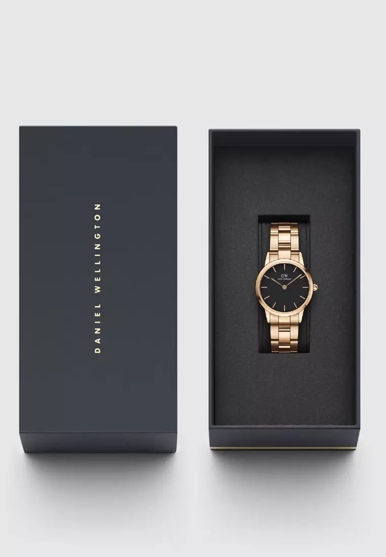 Buy Daniel Wellington Iconic Link 28mm Watch Black dial Link strap Rose ...