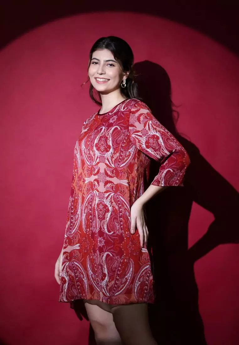 Jual Brilliant Girl Layering Floral Mini dress Chiffon In red By ...