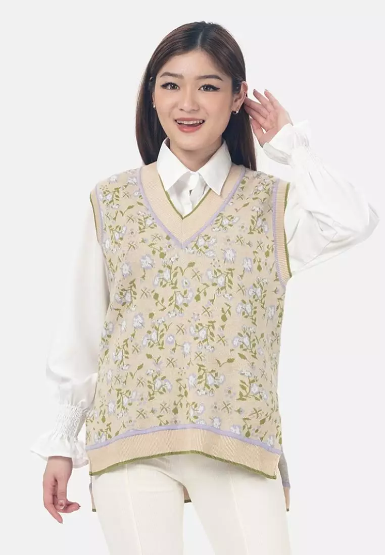 Jual MKY CLOTHING Celosia Flower Knit Vest in Lillac Original 2024 | ZALORA Indonesia