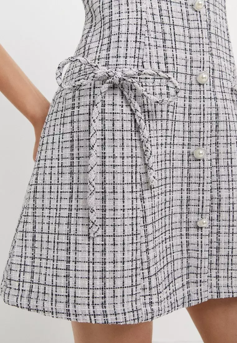 Buy Pomelo Tweed Pearl Button Bow Dress - White 2026 Online | ZALORA