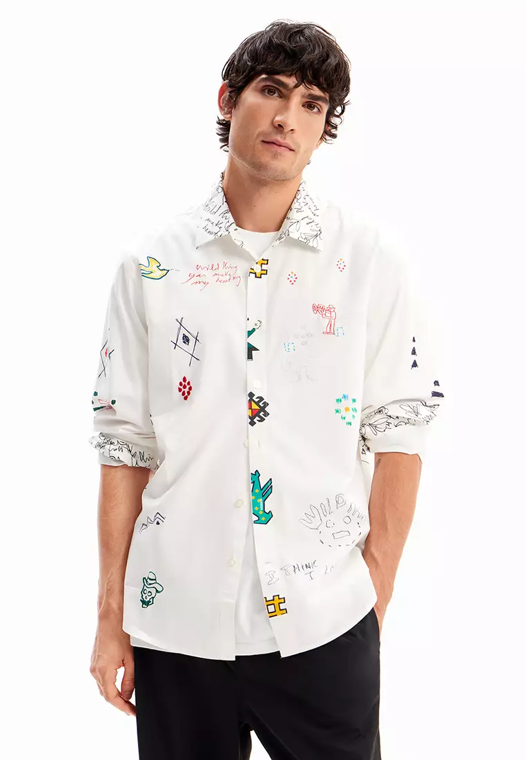 Buy Desigual Desigual Man Illustrated message shirt. Online | ZALORA ...