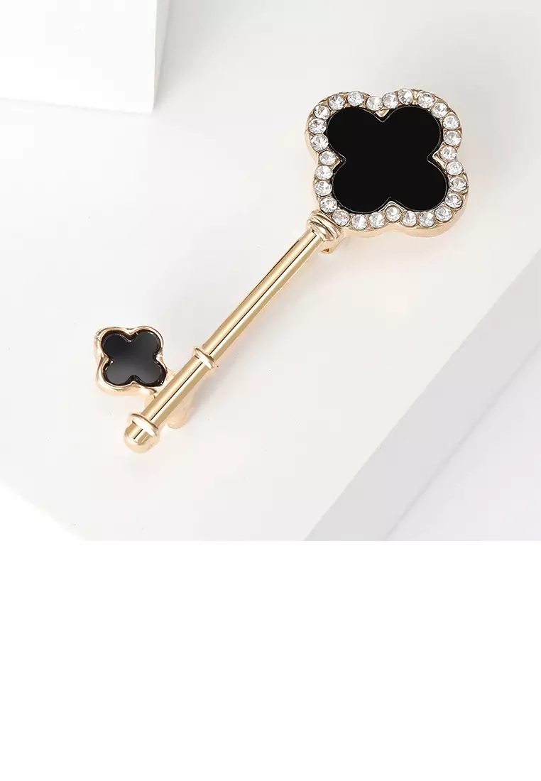 Buy SOEOES Fashion Simple Plated Gold Black Four-leafed Clover Key ...