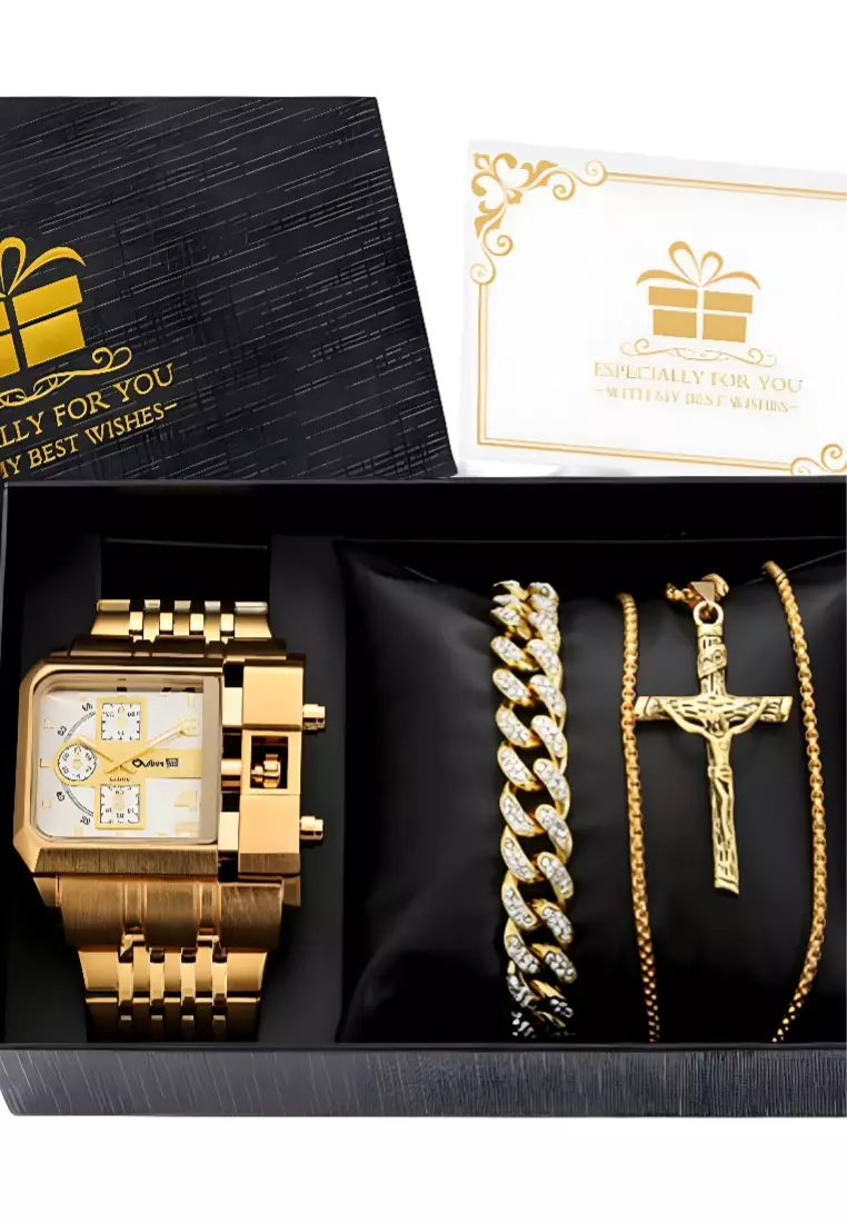 Buy OPCHIC Men's Multi-time Zone Large Dial Luminous Quartz Steel Band ...