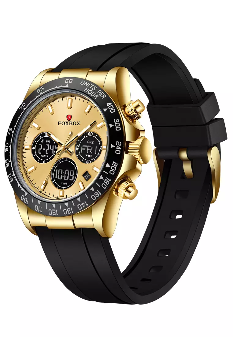 LIGE FOXBOX Chronograph Unisex IP Gold & Stainless Steel Quartz Watch ...