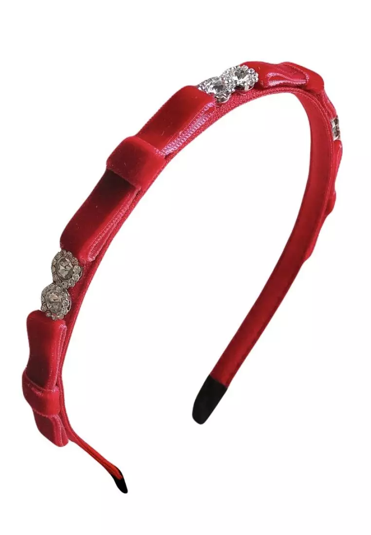 Jual Milan de sable Guang Headband Red - Bando Pita Velvet Rhinestone ...