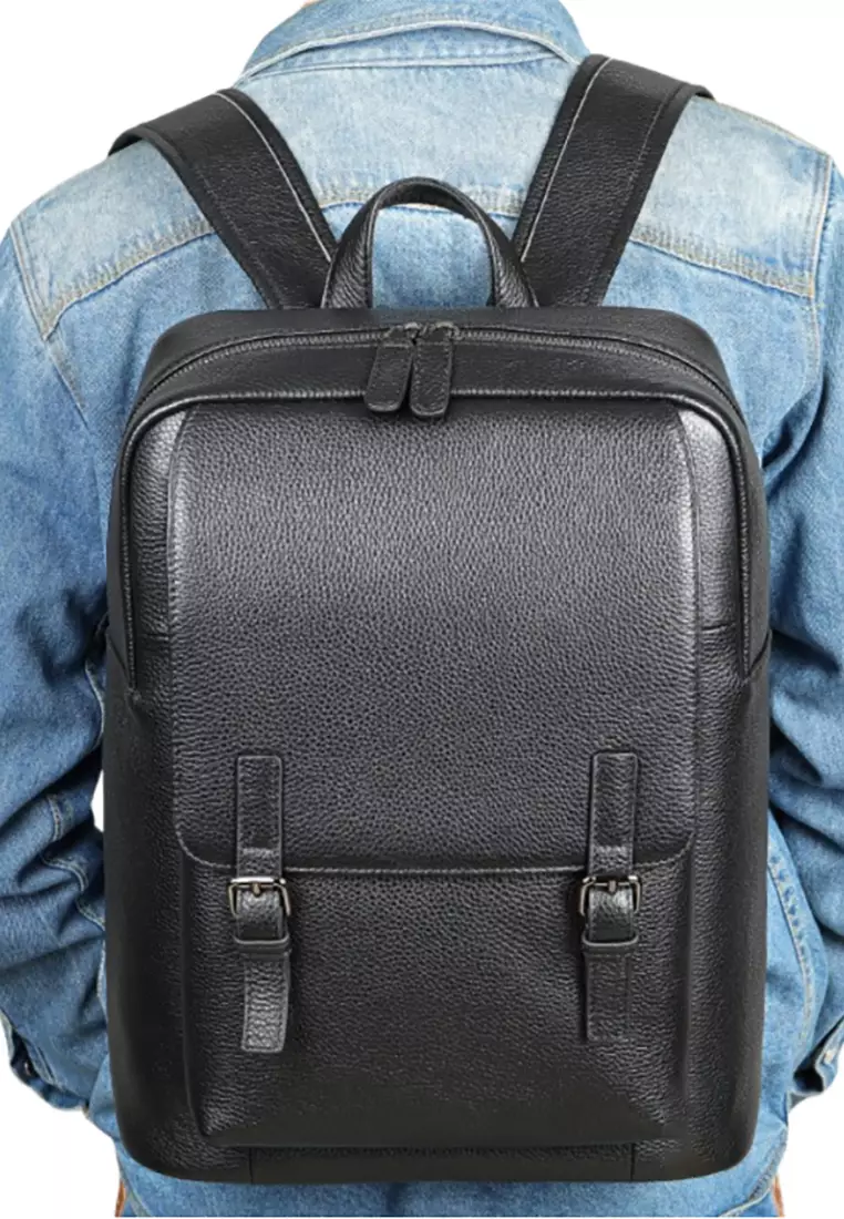 Buy Lara Men's Retro Plain Cow Leather Business Backpack Online ...