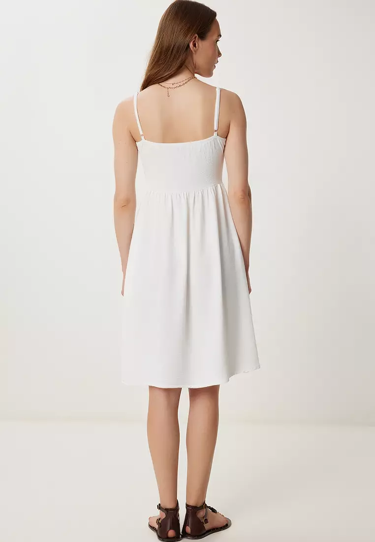 Buy Happiness Istanbul Women's Ecru Strap Buttoned Summer Ayrobin Dress ...