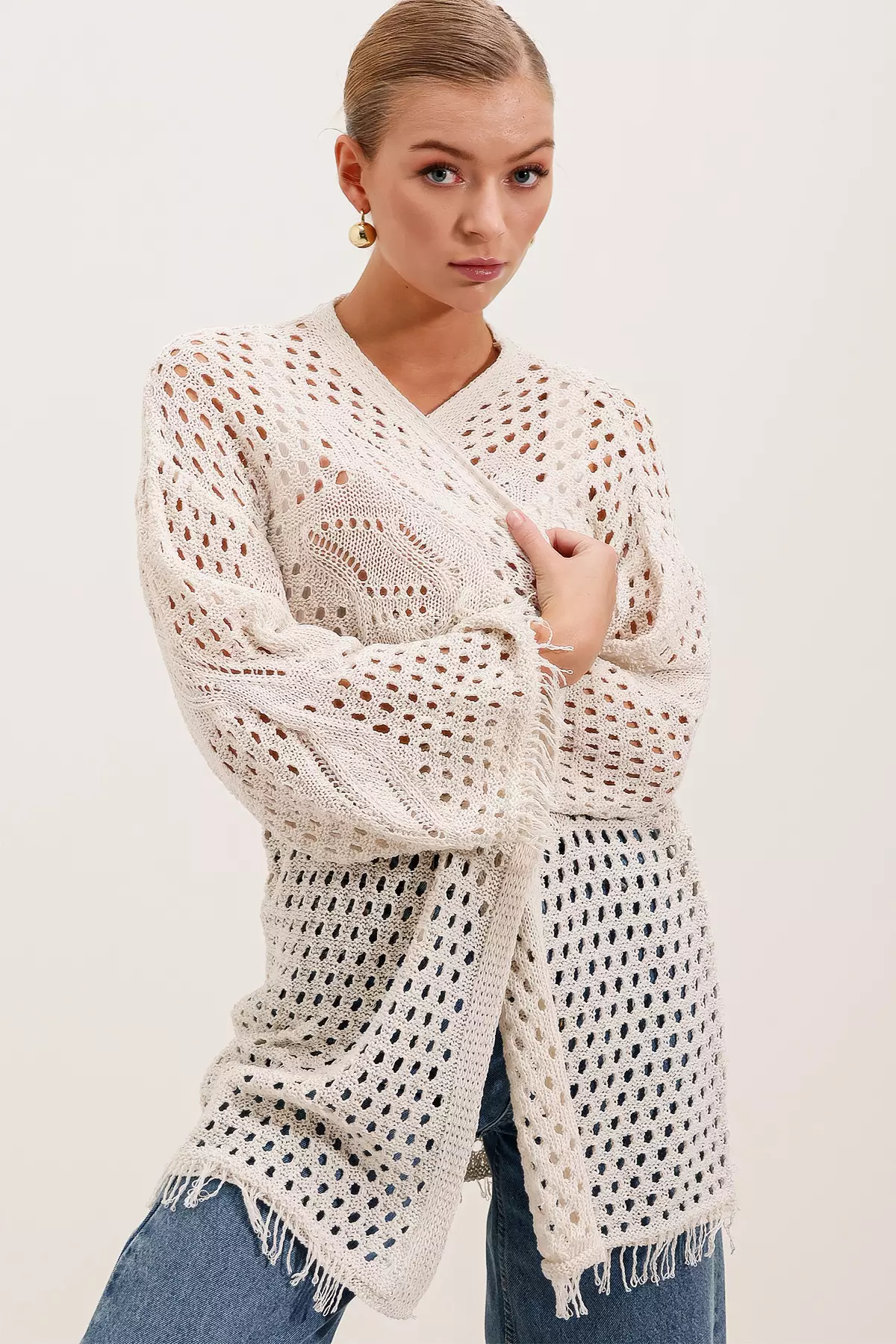 Jual Bigdart Openwork Oversized Crop Cardigan Stone Original 2024 ...