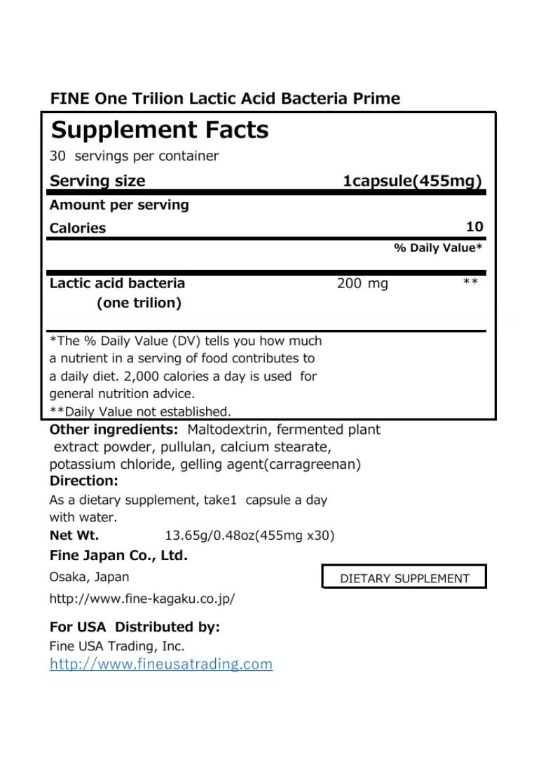 Buy FINE JAPAN 1 Trillion Lactic Acid Bacteria Prime 30 capsules Online ...