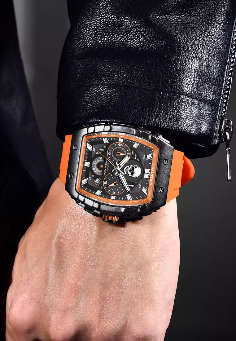 Buy LIGE Skull Unisex IP Black Stainless Steel Chronograph Quartz Watch ...