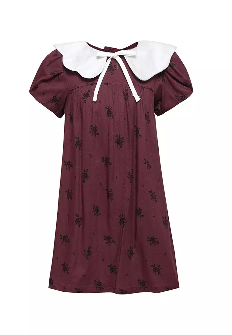 Jual qna Qna Girl Xylina Dress Midi Anak Maroon Motif Bunga Original ...