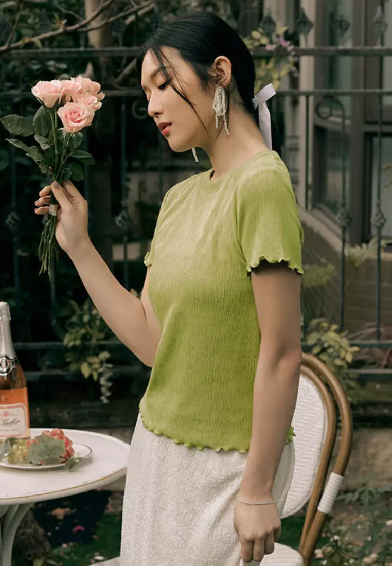 Buy OBSTYLE Delicate Textured Top with Ruffled Edges [AB19485] 2026 ...