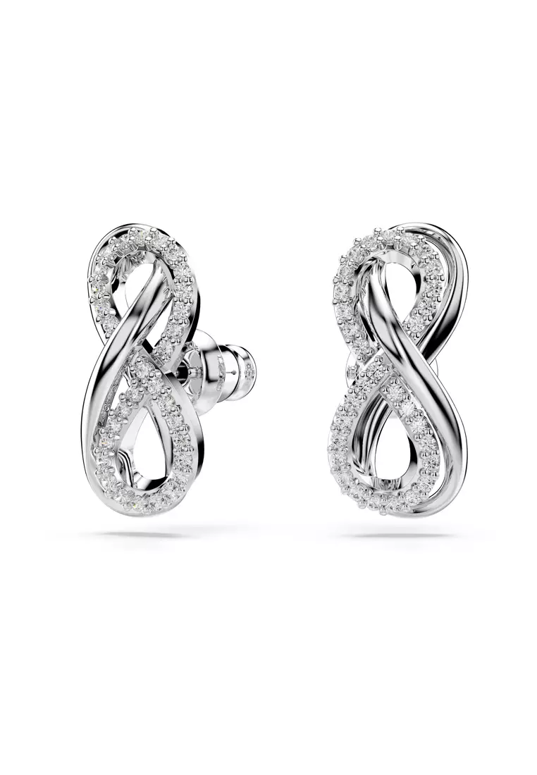 Buy Swarovski Hyperbola stud earrings, Infinity, White, Rhodium plated ...