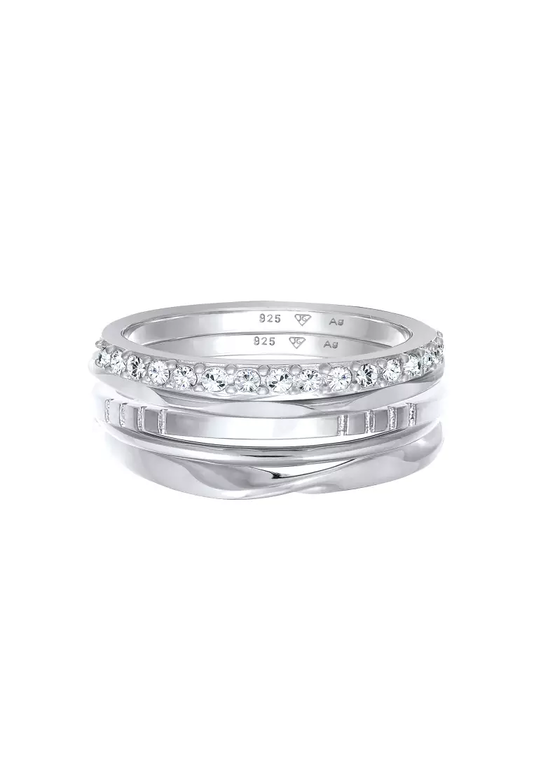 Buy ELLI GERMANY Swarovski® Crystal Stacking Ring Set of Five – 925 ...