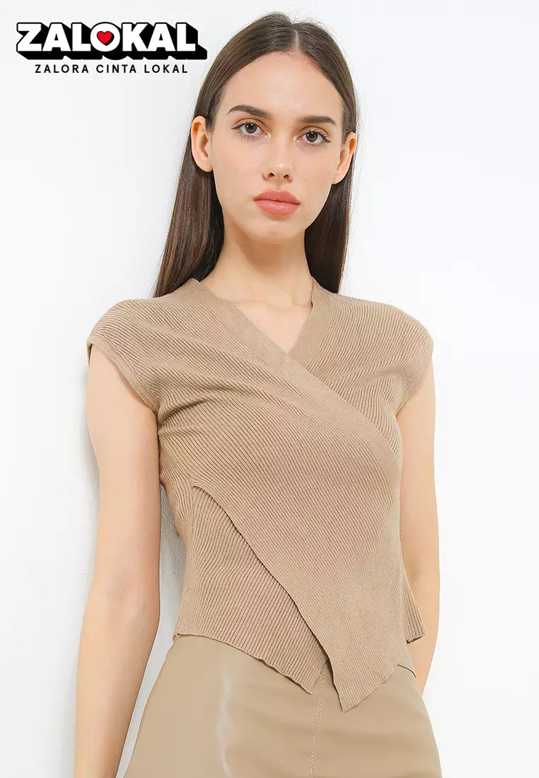 Jual Chic Simple Sleeveless Criss Cross Knit Blouse Original 2025 ...