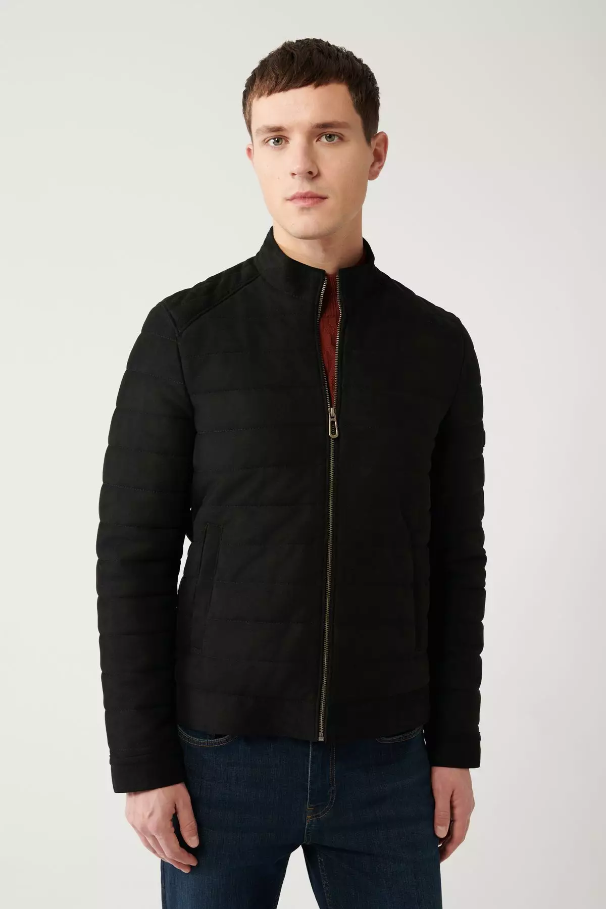 Buy Avva Men's Black Stand Collar Quilted Fiber Thin Coat A32Y6097 2025 ...