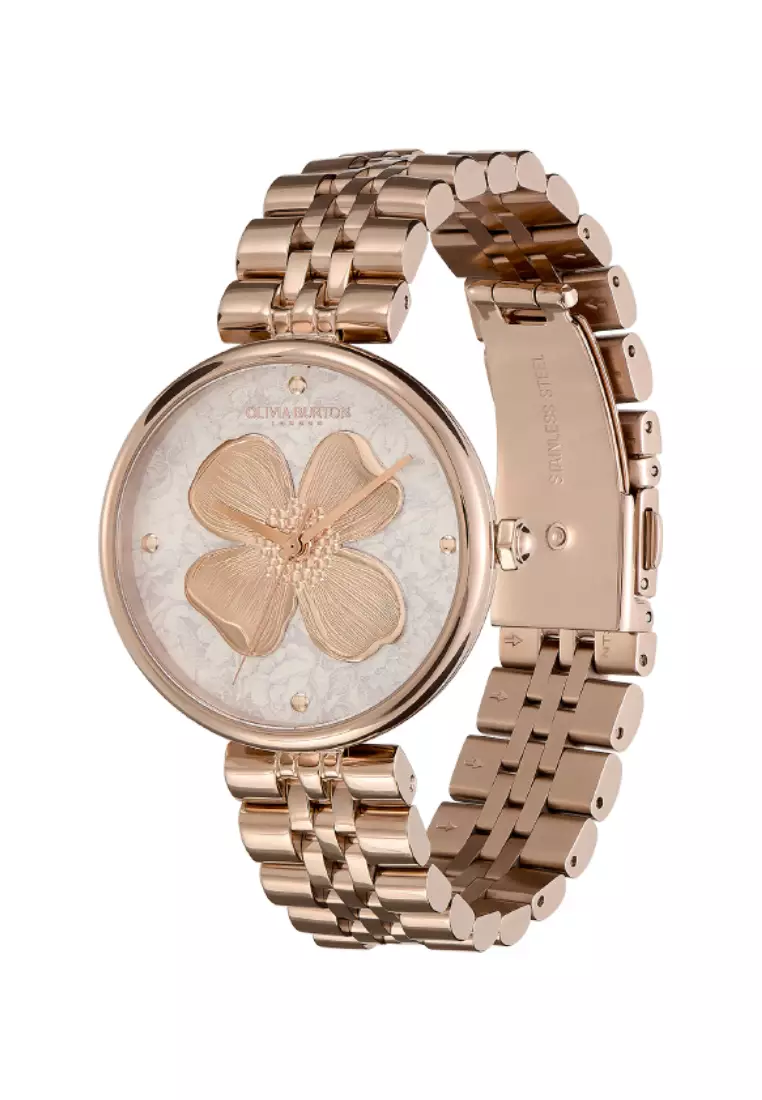 Jual Olivia Burton Olivia Burton Dogwood T-Bar Silver White Floral Dial ...