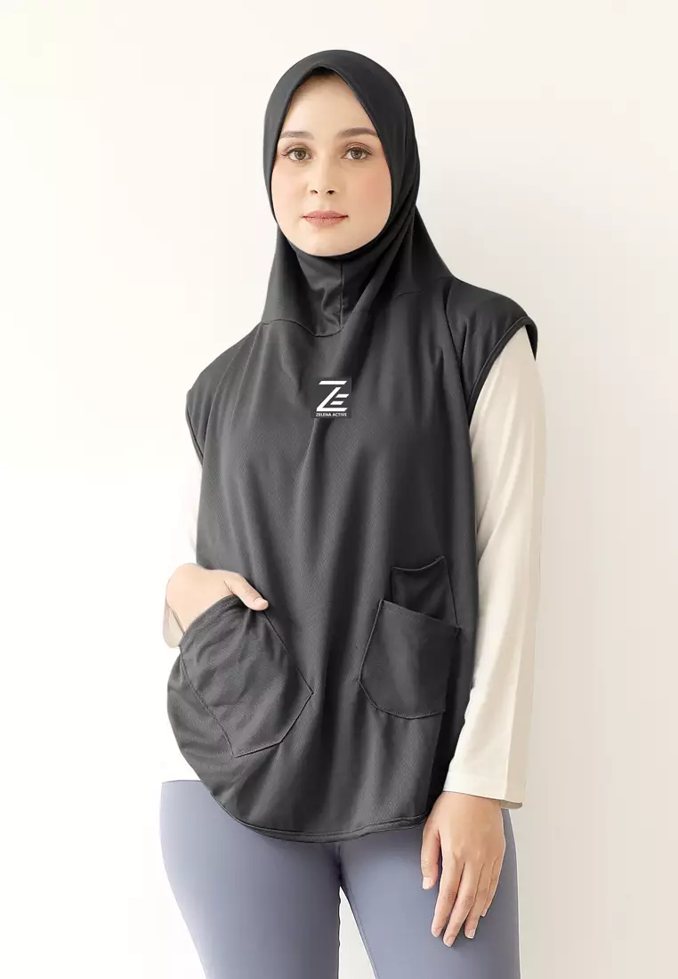 Jual zelena Hijab Vest Olahraga Nara Sporty Pocket - Stone Black ...