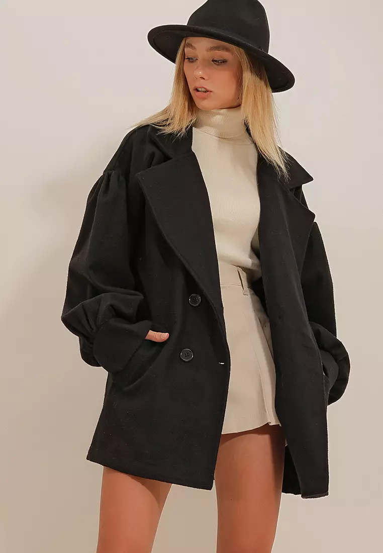 Buy Alacati Double Breasted Balloon Sleeve Coat Online | ZALORA Malaysia