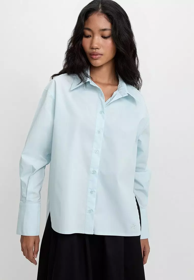 Buy Pomelo Side Cut Out Button-Up Shirt - Light Blue 2026 Online | ZALORA
