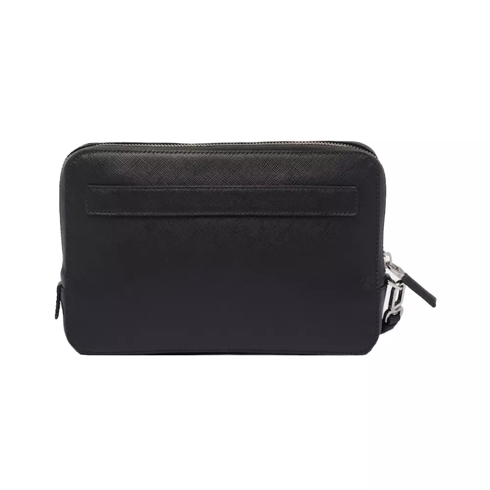 Jual Prada Prada Pouch Zipper Closure Saffiano Leather Black Original ...