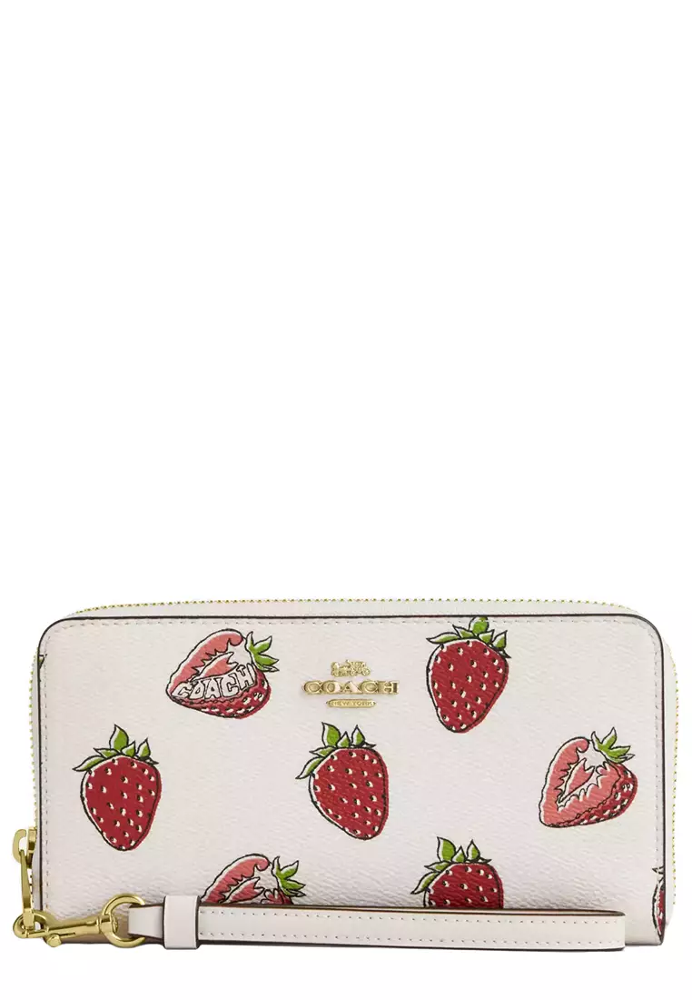 Coach Long Zip Around Wallet With Strawberry Print in Chalk Multi CAO90 ...