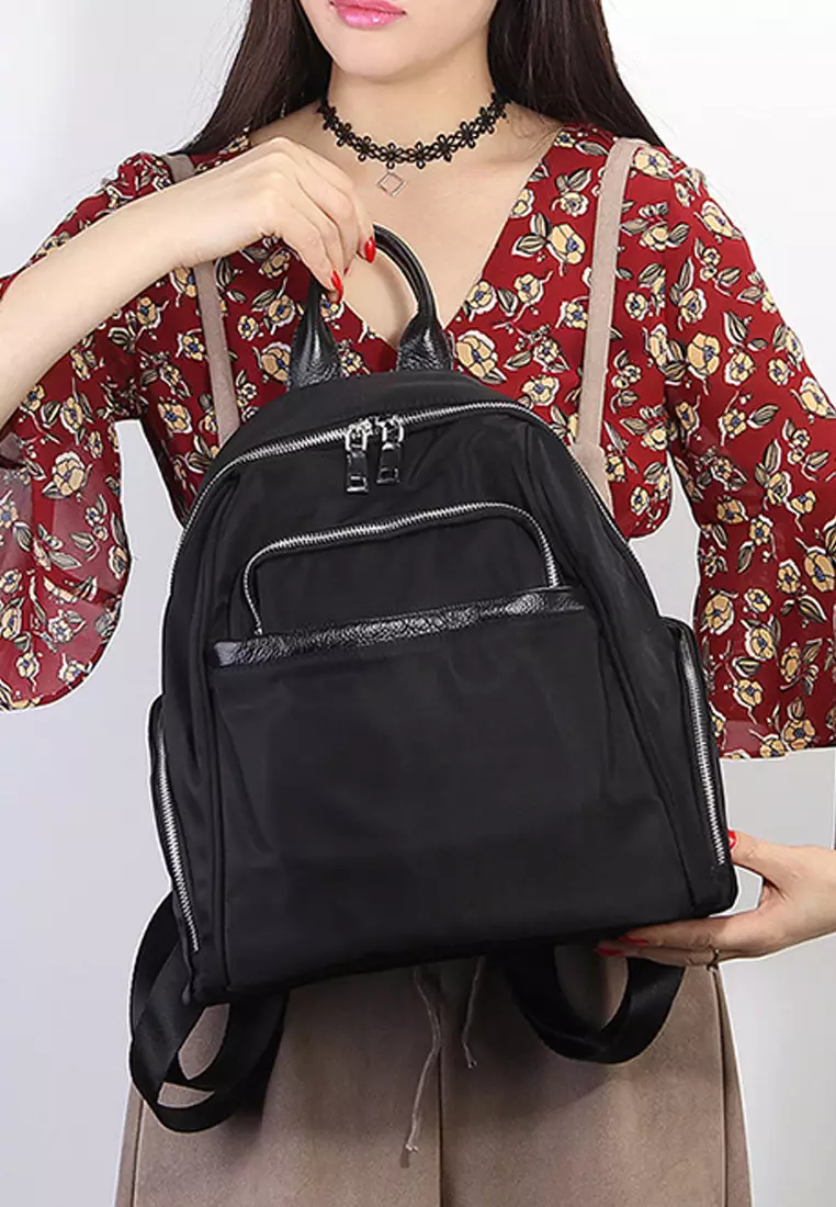 Buy ZITIQUE Lightweight leather nylon Oxford backpack. Online | ZALORA ...