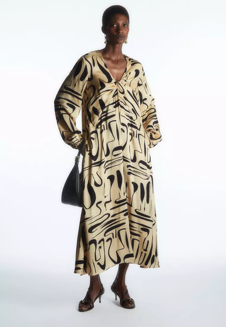 Buy COS Swirl-Print Satin Midi Dress 2025 Online | ZALORA