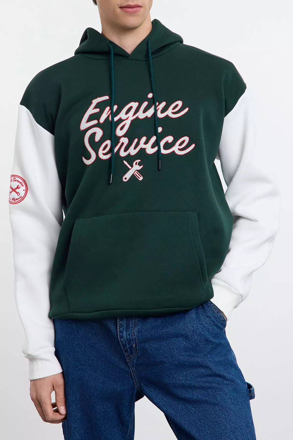 Jual Trendyol Emerald Green Embroidered Oversize Hooded Fleece ...