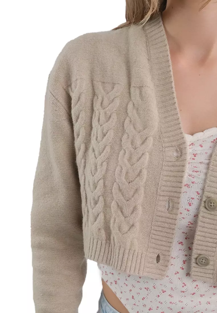 Buy JUST G Cropped Cable Knit Cardigan 2026 Online | ZALORA Philippines