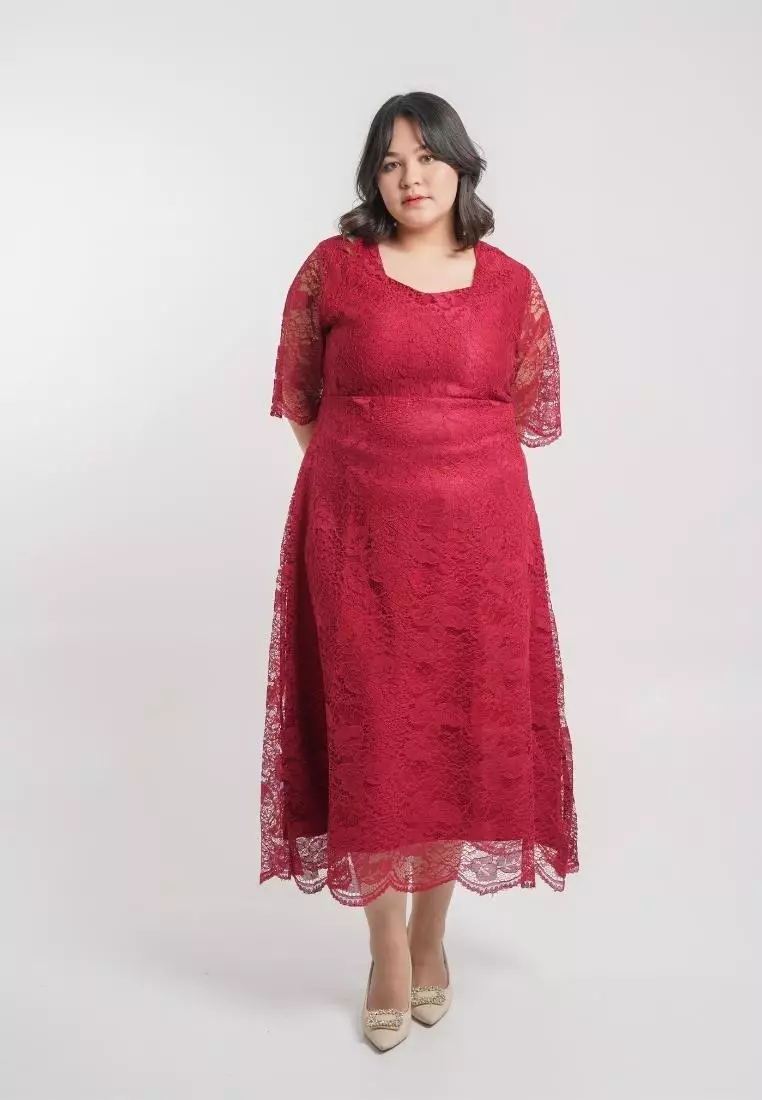 Jual Xtramiles Plus Size Party Dress Jessaline Maroon Original 2024 ...