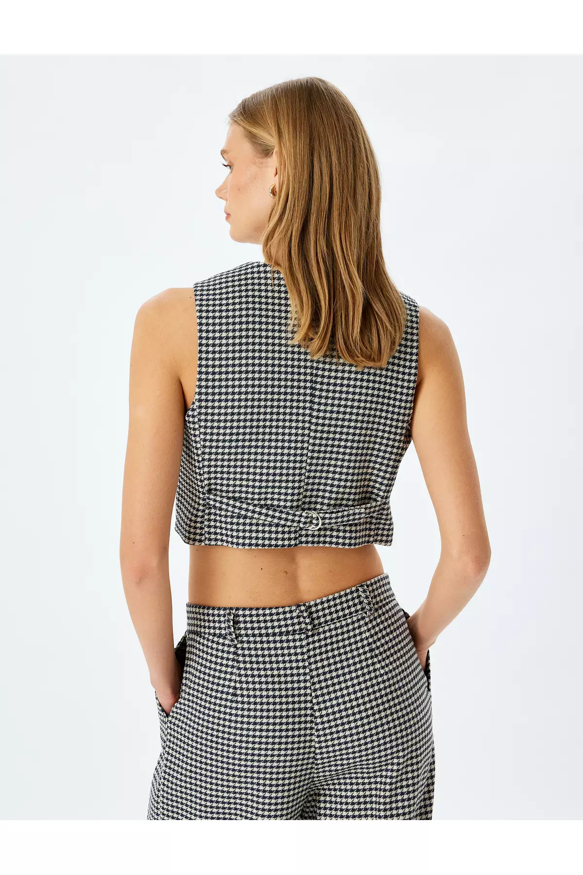 Buy KOTON V-Neck Buttoned Gingham Crop Vest 2025 Online | ZALORA ...