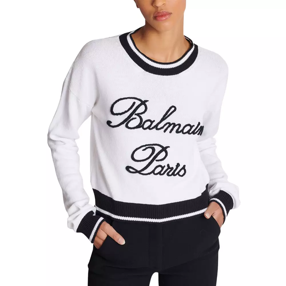 Jual Balmain B Paris Signature Embroidered Logo Cropped Knit Jumper ...