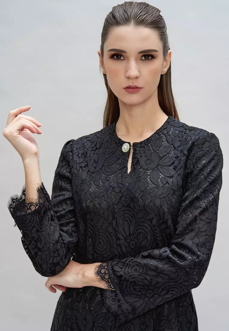 Buy Loveaisyah Black Lace Modern Baju Kurung Hari Raya 2025 Online | ZALORA