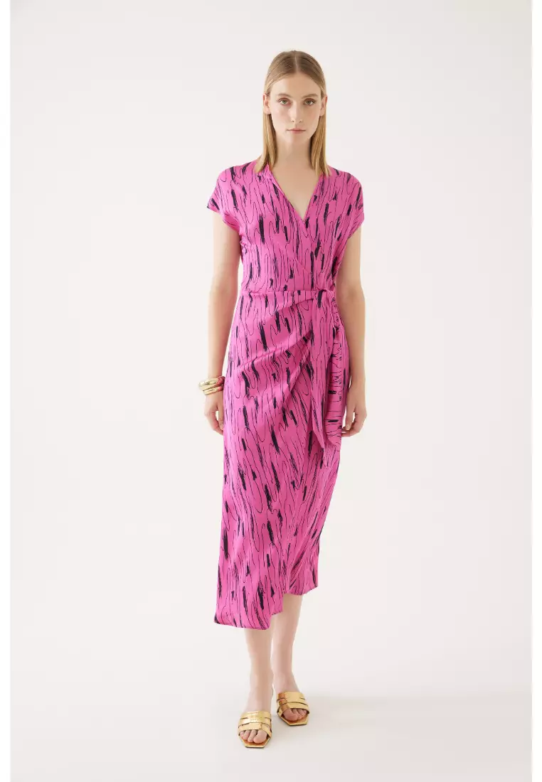 線上選購 Exquise Exquise Waist Detailed Midi Dress Fuchia Black Zalora 台灣