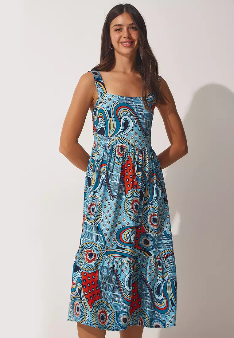 Buy Happiness Istanbul Floral Square Collar Summer Dress Online ...