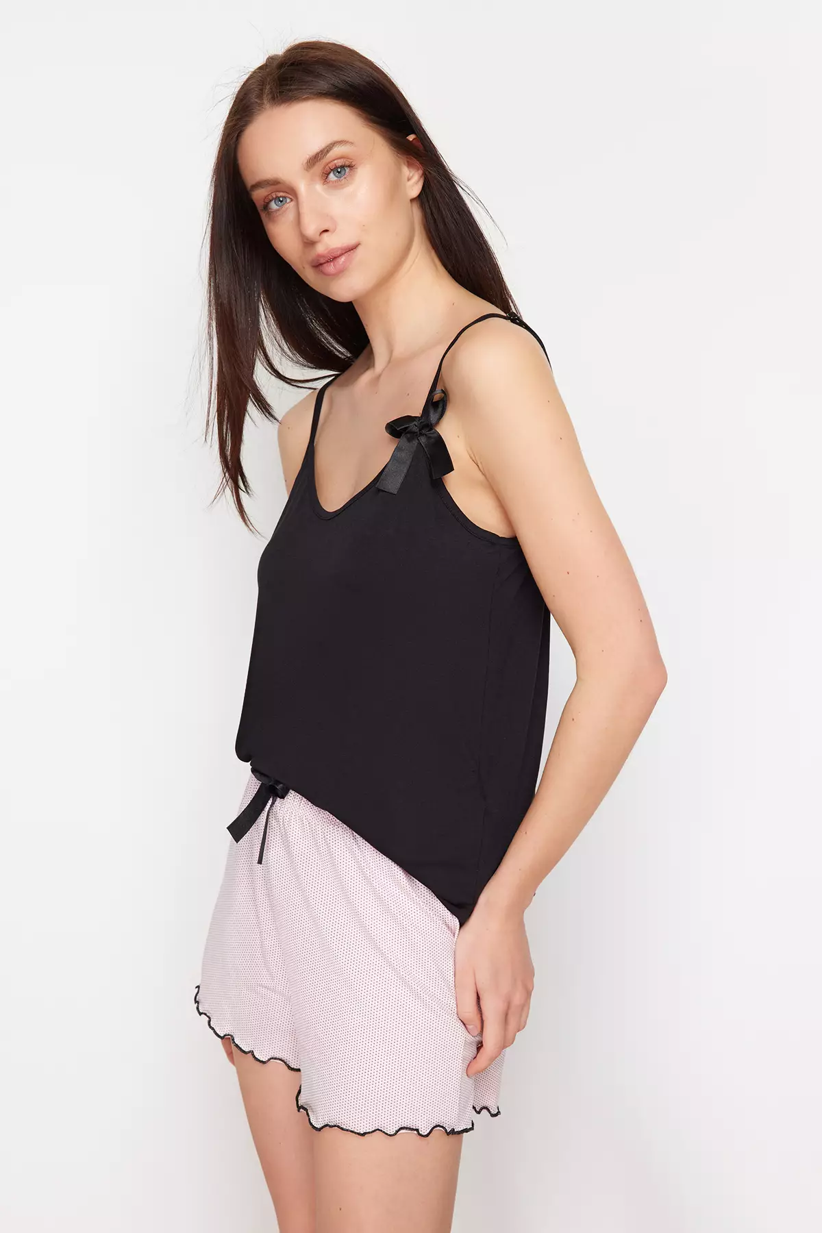 Jual Trendyol Black-Powder Polka Dot Ribbon/Bow Rope Suspender Pajama ...