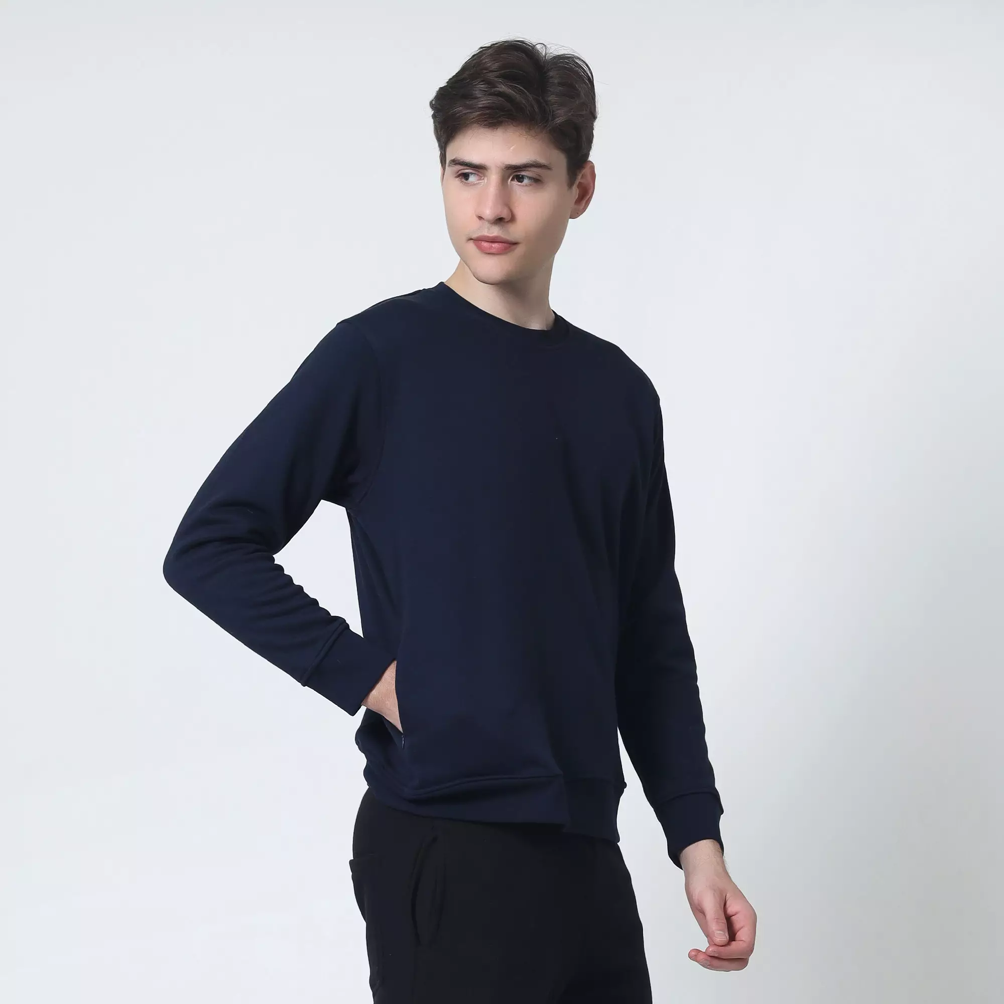 Jual Cotton Well Cotton Well Coofy Crewneck Sweatshirt with Hidden Pocket Navy | Sweater Polos ...
