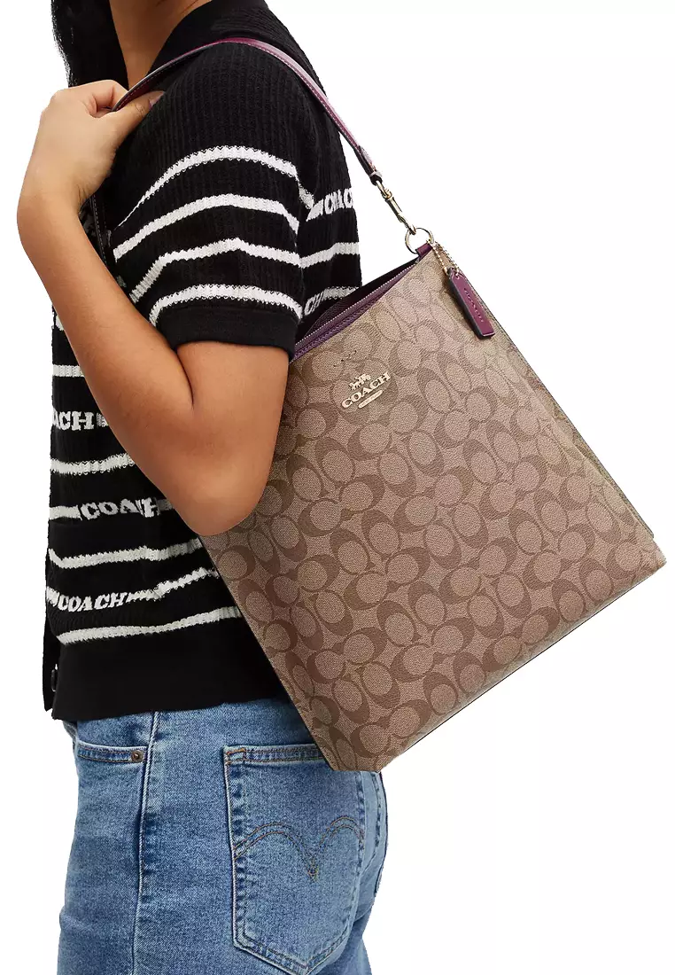 Coach Mollie Bucket Bag In Signature Canvas in Khaki/ Deep Berry CA561 ...