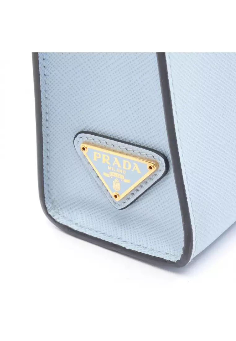 Buy Prada Pre-Loved Prada Handbag embossed logo leather Light blue 2WAY ...