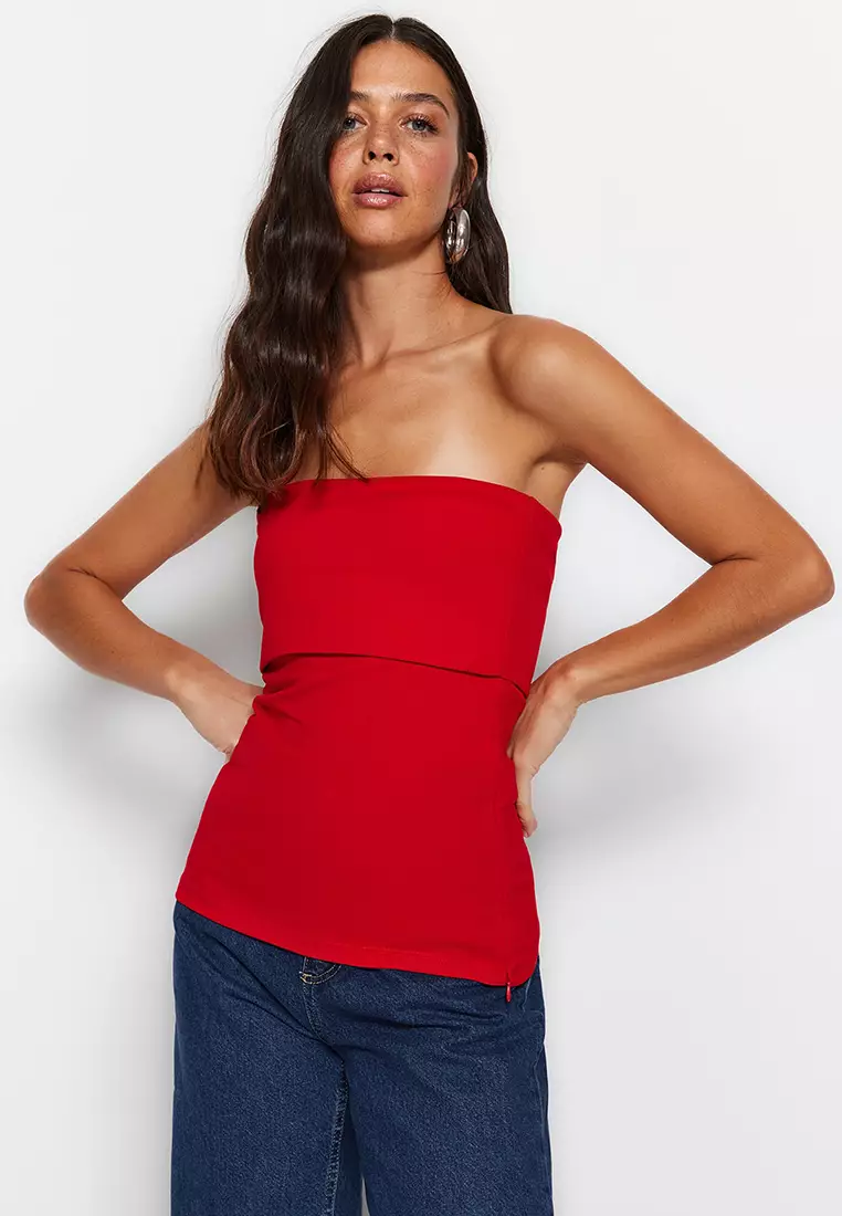 Buy Trendyol Side Zip Strapless Top Online | ZALORA Malaysia