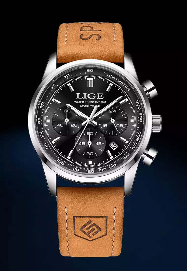 Buy LIGE Unisex Stainless Steel Chronograph Quartz Watch 41mm, Brown ...
